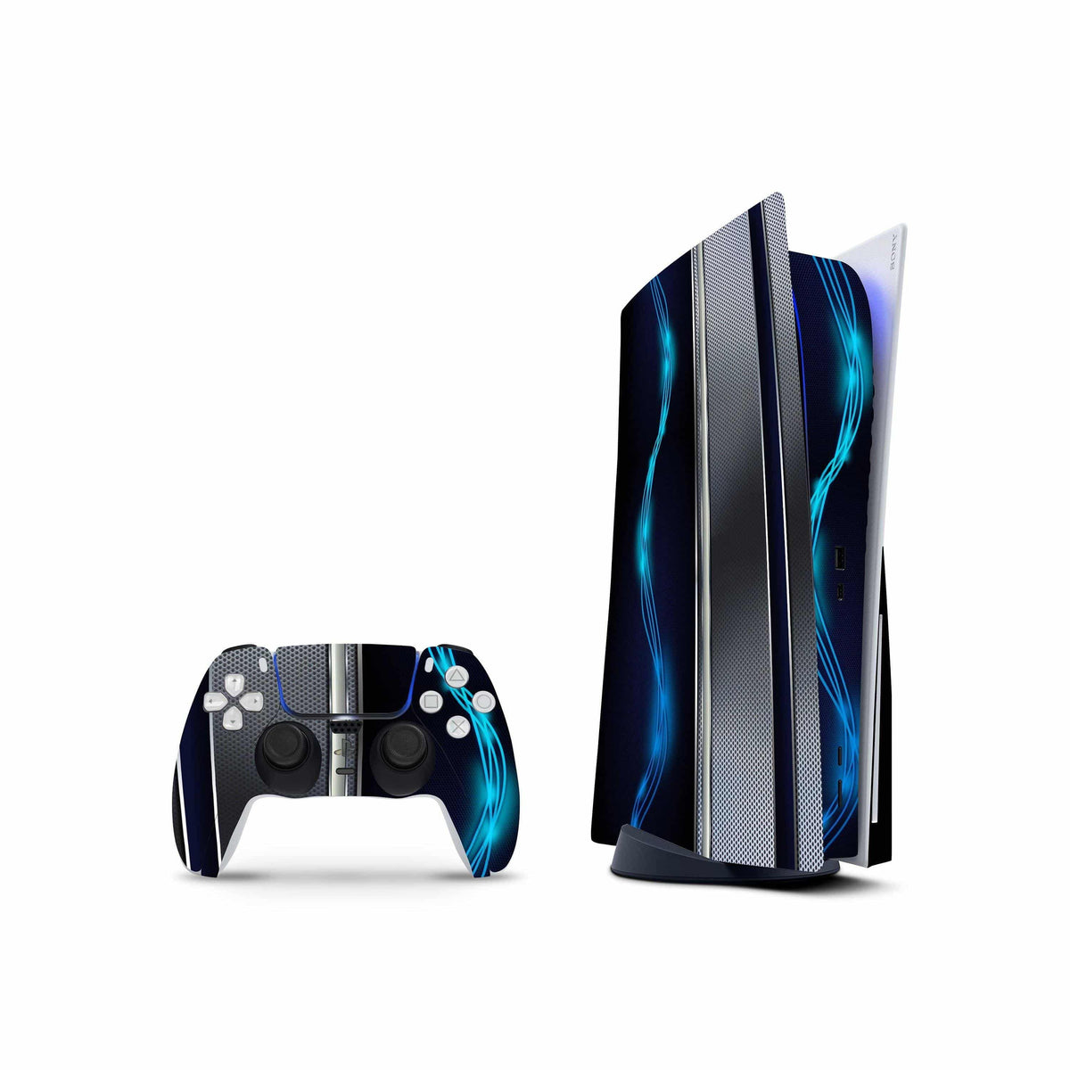 PS5 Skin Decals - Blue Neon - Full Wrap Vinyl Sticker | ZoomHitskins